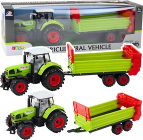LEAN Toys Traktor s přívěsem – setrvačníkový pohon, otevíratelná kapota a dveře, zelený