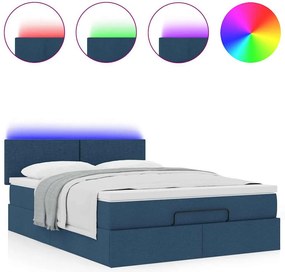 Osmanská postel s matrací &amp; LED modrá 140x190 cm látka 3312228