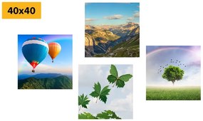Set obrazů přelet balónem nad zemí
