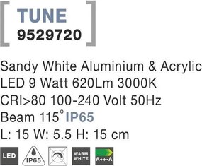 NV 9529720 Venkovní nástěnné svítidlo TUNE bílý hliník a akryl LED 9W 3000K 100-240V 115st. IP65 - NOVA LUCE