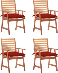 vidaXL Zahradní jídelní židle s poduškami 4 ks masivní akáciové dřevo [3078338] Barva: Červená