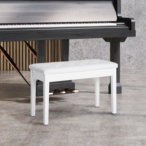 HOMCOM klavírní stolička ve venkovském stylu Klavírní lavice s úložným prostorem z kaučukového dřeva a imitace kůže, bílá, 76 x 36 x 50 cm pro milovn…