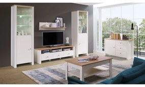 Moderní nábytek do obývacího pokoje Nova III, Barva: Crem + Crem + Dub zlatý, Osvětlení: osvětlení LED - bílé