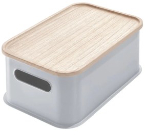 Šedý úložný box s víkem ze dřeva paulownia iDesign Eco Handled, 21,3 x 30,2 cm