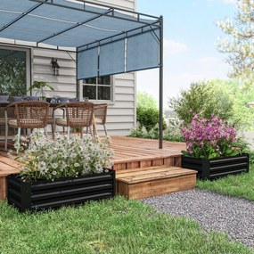 Outsunny Sada 2 Vysokých Zahradních Truhlíků 100L x 50W x 30H cm - Vlnitý Ocelový Černý