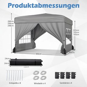 Costway Výsuvný pavilon zimní odolný zahradní altán s 4 odnímatelnými – šedá