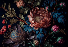 Postershop  Flowers peonies painting leavesFototapety vliesové: - 368x254 cm