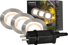 BRI 3916032 CONNECT TO SHINE startovací sada 12V zahradní osvětlení - trafo, 3x LED svítidlo do země, IP67, stříbrná - BRILONER