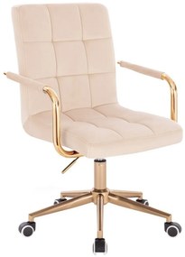 LuxuryForm DESIGN Otočná židle VERONA GOLD VELUR na zlaté podstavě s kolečky - krémová