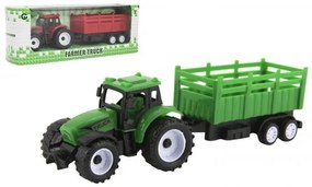 Traktor s vlekem plast 21cm na volný chod v krabičce 23x9x6cm