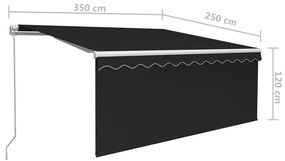 vidaXL Marketos Ručně zatahovací markýza s roletou a LED 3,5x2,5 m antracitová