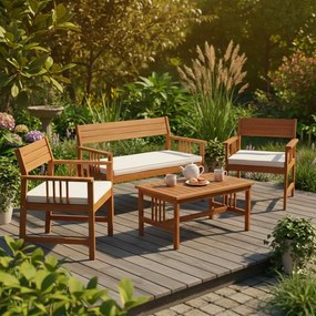 V tmavě přírodní barvě zahradní lounge set z masivu akácie pro 4 Noemi – Bizzotto