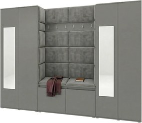 Předsíňová stěna Trinity 10 s čalouněnými panely, 280 cm, grafit/ šedá