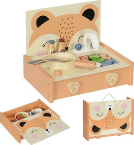AIYAPLAY Mini Dřevěná Kuchyňka pro Děti s Designem Lišky - Hračka pro Předstírání s 12 Příslušenstvími - Hrnec, Špachtle, Koření, Ovoce a Zelenina - p