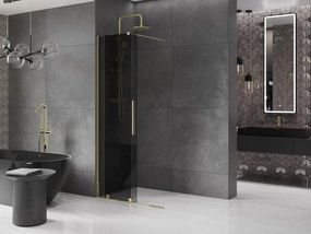 Mexen Velar, sprchová zástěna s posuvnými dveřmi Walk-in 85 x 200 cm, 8mm šedé sklo, zlatá lesklá, 871-085-000-43-50