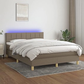 Box spring postel s matrací a LED taupe 140x190 cm textil