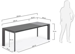 Tmavě šedý skleněný rozkládací jídelní stůl Kave Home Axis 160/220x90 cm