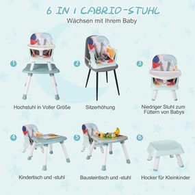 Costway Dětská vysoká židlička 6 v 1 vysoká židle a jídelní židlička