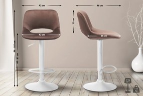 2x Barová židle Camden - samet, bílý rám - Hnědá