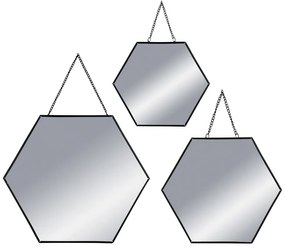 Závěsné zrcadlo Hexagon, černé, sada 3ks