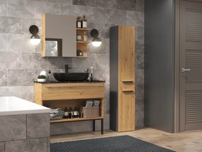Koupelnový sloupek s košem na prádlo NEL IV antracit/dub artisan