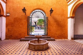 DIMEX | Samolepicí vliesová fototapeta na zeď Andalusie, Španělsko MA-5-0954 | 375 x 250 cm | modrá, bílá, oranžová, hnědá