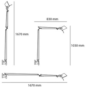 Artemide A046050 Tolomeo Braccio LED, designové nástěnné svítidlo se stmívačem, 10W LED 3000K, hliník, max. 167cm