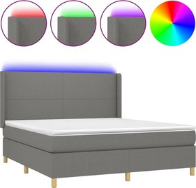 Box spring postel s matrací a LED tmavě šedá 180x200 cm textil 3138734