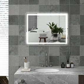 HOMCOM Stmívatelné osvětlené koupelnové zrcadlo 80x60 cm s paměťovou funkcí a povrchem proti zamlžení pro moderní koupelny
