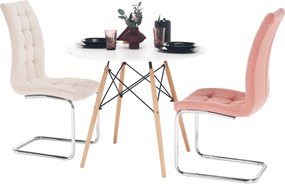 Jídelní stůl, bílá/buk, průměr 90 cm, GAMIN 2 NEW 90