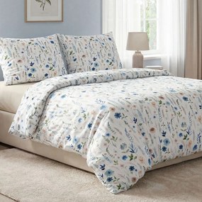 Perkálové bavlněné prodloužené povlečení Boho zahrada - modré Velikost: 140 x 220 + 70 x 90