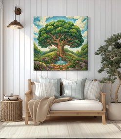 Obraz na plátně - Strom života Kouzelná studánka FeelHappy.cz Velikost obrazu: 140 x 140 cm