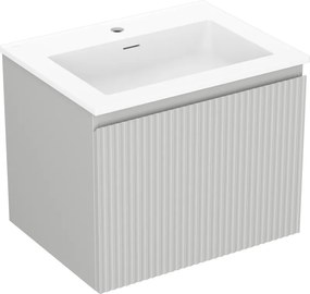 Mexen Rivel, koupelnová skříňka 60 cm s umyvadlem Otis, 1 zásuvka, drážkovaná, šedá matná/bílá, 91A20-06047-1-BF62-W18M01