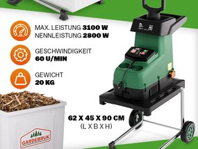 Drtič větví 3100W se sběrnou nádobou 60L max 92dB