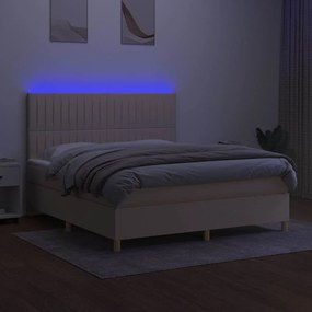 Box spring postel s matrací a LED krémová 180x200 cm textil 3135618