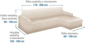Bielastické potahy CRISTINA smetanová sedačka s otomanem vpravo (š. 170 - 300 cm)