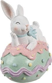 Dekorace králík s mašlí na zeleném vajíčku - 11*9*15 cm