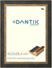 DANTIK rámeček 42x59,4 | ZVRATNÁ modrozlatá plast (Plexi Čiré)
