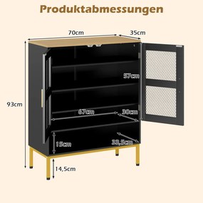 Costway Moderní dřevěná skříňka na boty se síťovými dvířky, kovovými