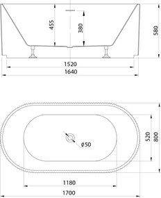Aqualine Turia vana volně stojící 170 x 80 cm akrylátová bílá E2780