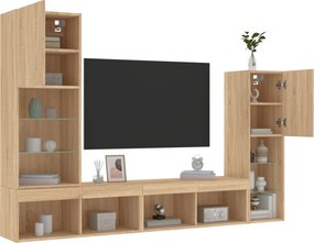 4dílná obývací stěna s LED dub sonoma kompozitní dřevo 3216656