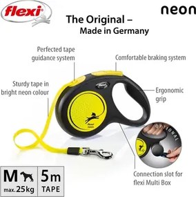Flexi Neon M pásek 5m černo-žluté / Vodítko