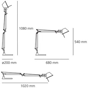 Artemide A008600+A005600 Tolomeo Mini LED, designová stolní lampa, 10W LED 3000K, hliník, 108cm