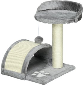 PawHut Malý Kočičí Škrabací Strom Výška 46 cm 2-Level Kočičí Strom s Škrabacím Sloupkem, Platfromami a Houpacím Míčkem 35,5x37x46 cm Šedá