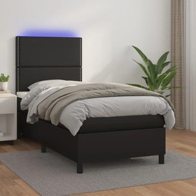 Box spring postel s matrací a LED černá 90x200 cm umělá kůže 3135861