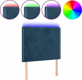 Čelo postele s LED tmavě modré 100x5x118/128 cm samet 3122330