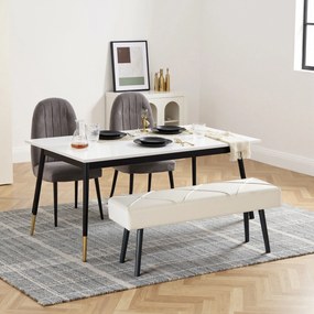 HOMCOM lavice s polstrováním, postelová lavice, vzhled sametu, 100 x 36 x 45 cm, krémově bílá