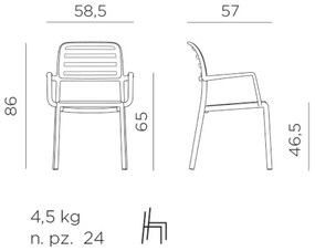 Nardi Šedo hnědá plastová zahradní židle Costa s područkami