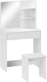 HOMCOM Toaletní stolek se 3 policemi, zásuvkami, zrcadlem a odpovídajícím taburetem, 75x40x137 cm, bílý
