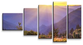 Sablio Obraz - 5-dílný Západ slunce nad lesem - 100x60 cm